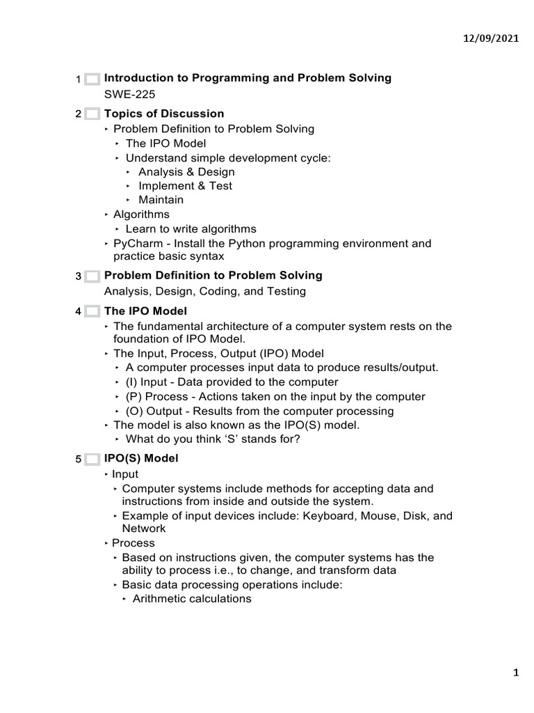 Introduction to Programming and Problem Solving | PDF | Input/Output ...