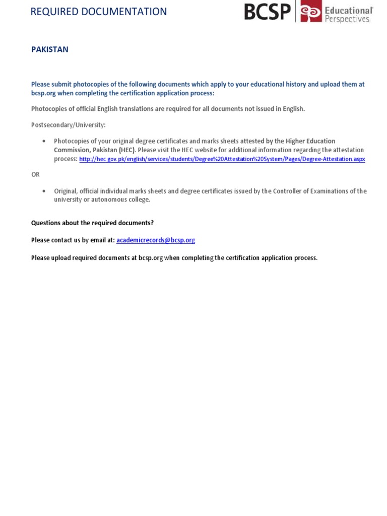 EP Pakistan Requirements | PDF