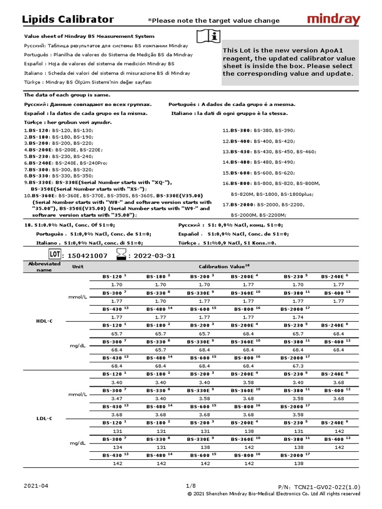 150421007-1504 Lipids Calibrator | PDF | High Density Lipoprotein | Lipid