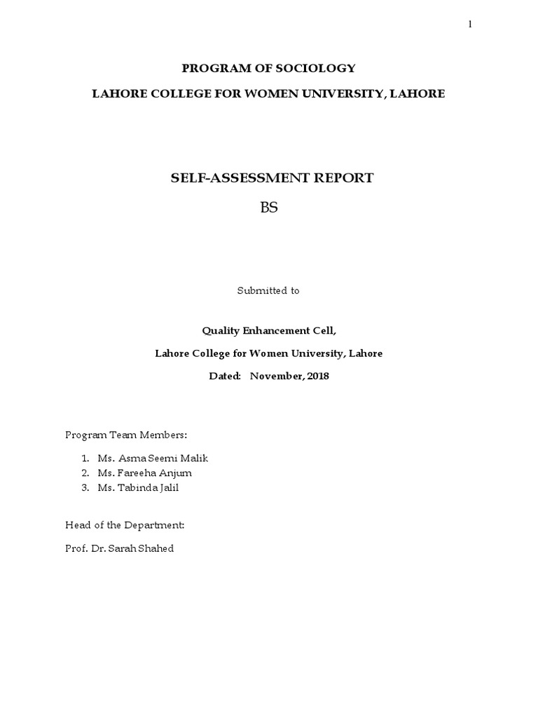 Self-Assessment Report: Program of Sociology Lahore College For Women ...