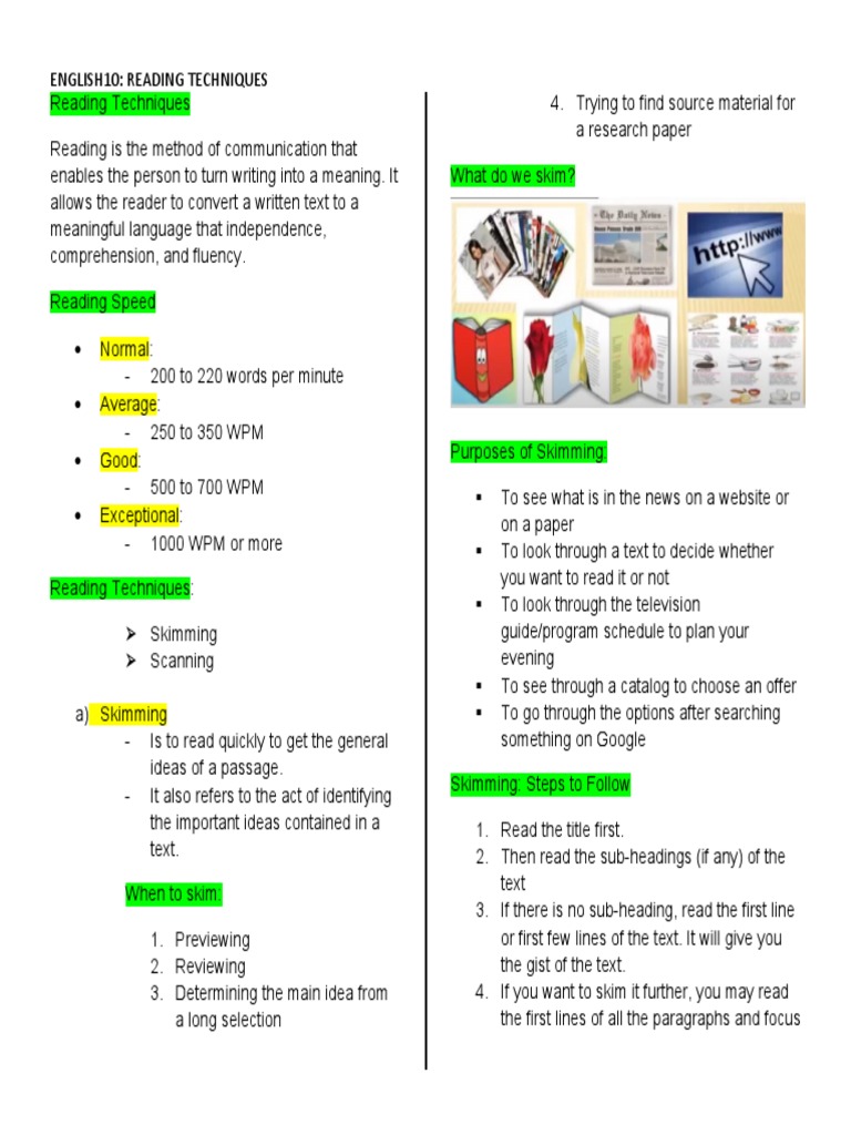 English Lecture (Reading Techniques) | PDF | Speed Reading | Writing