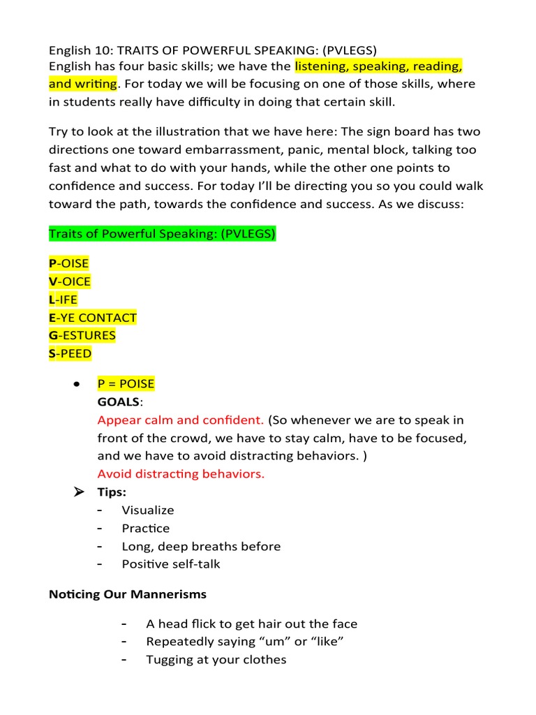 English Lecture (Traits of Powerful Speaking - (Pvlegs) ) | PDF ...