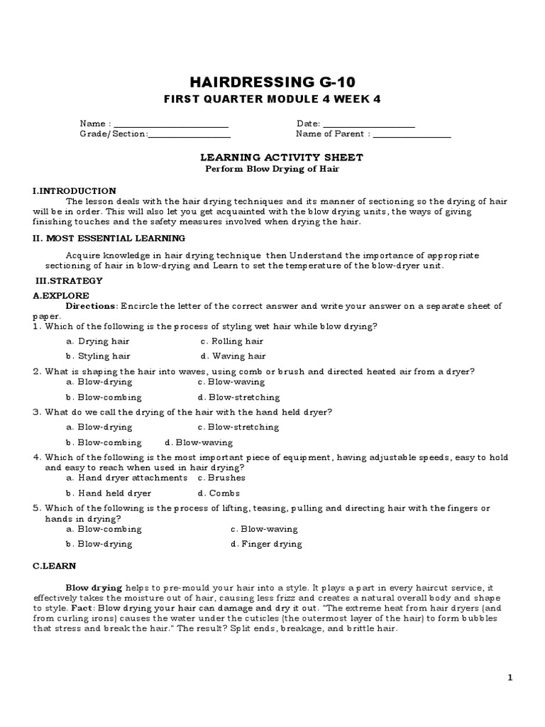 Hairdressing G-10: First Quarter Module 4 Week 4 | PDF | Human Head And ...