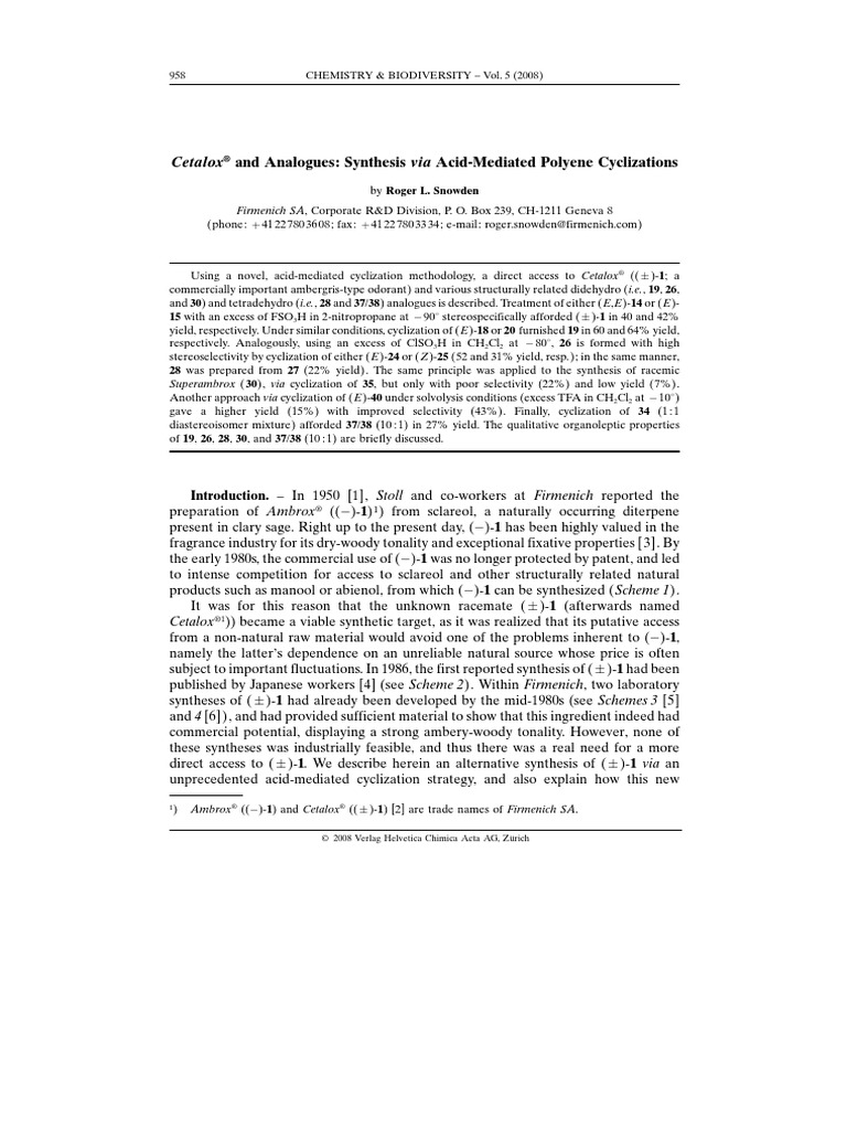 Cetalox and Analogues: Synthesis Via Acid-Mediated Polyene Cyclizations ...