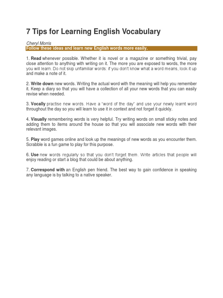 7 Tips For Learning English Vocabulary | PDF