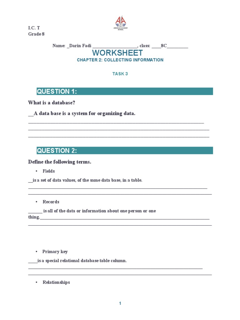 Worksheet Database Relationships | Download Free PDF | Relational ...