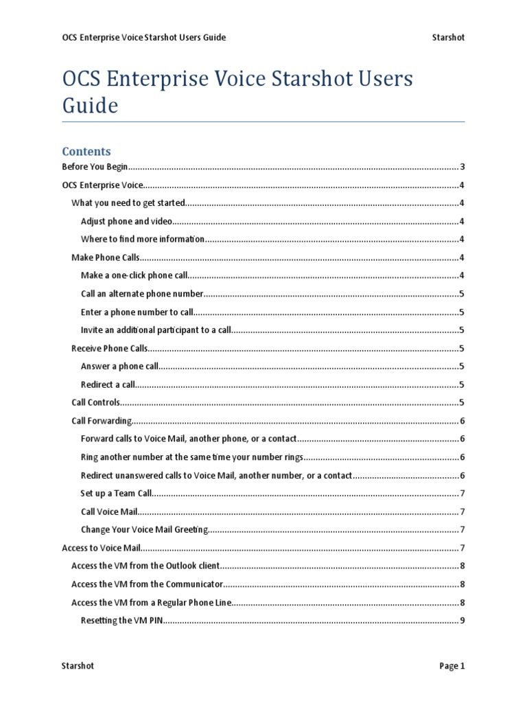 OCS Enterprise Voice Users Guide | PDF | Conference Call | Voicemail