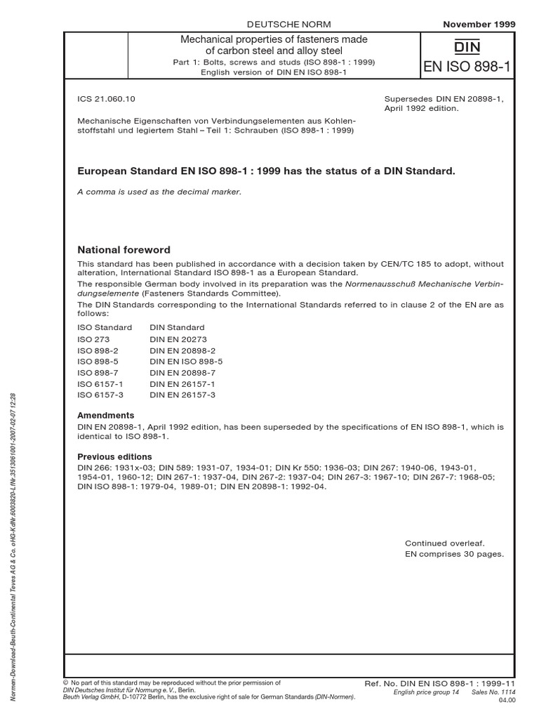 Din en Iso 898-99 | PDF | Screw | Metalworking