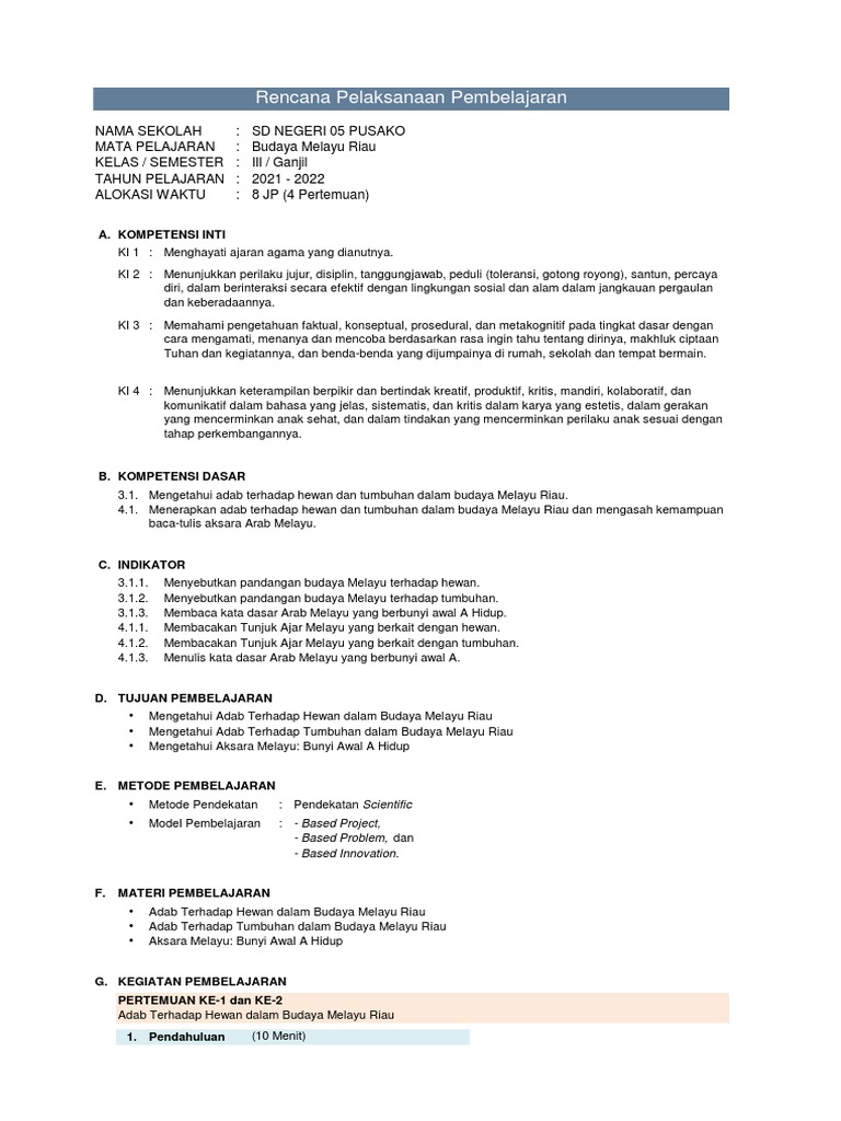 RPP Kelas 3 BMR | PDF