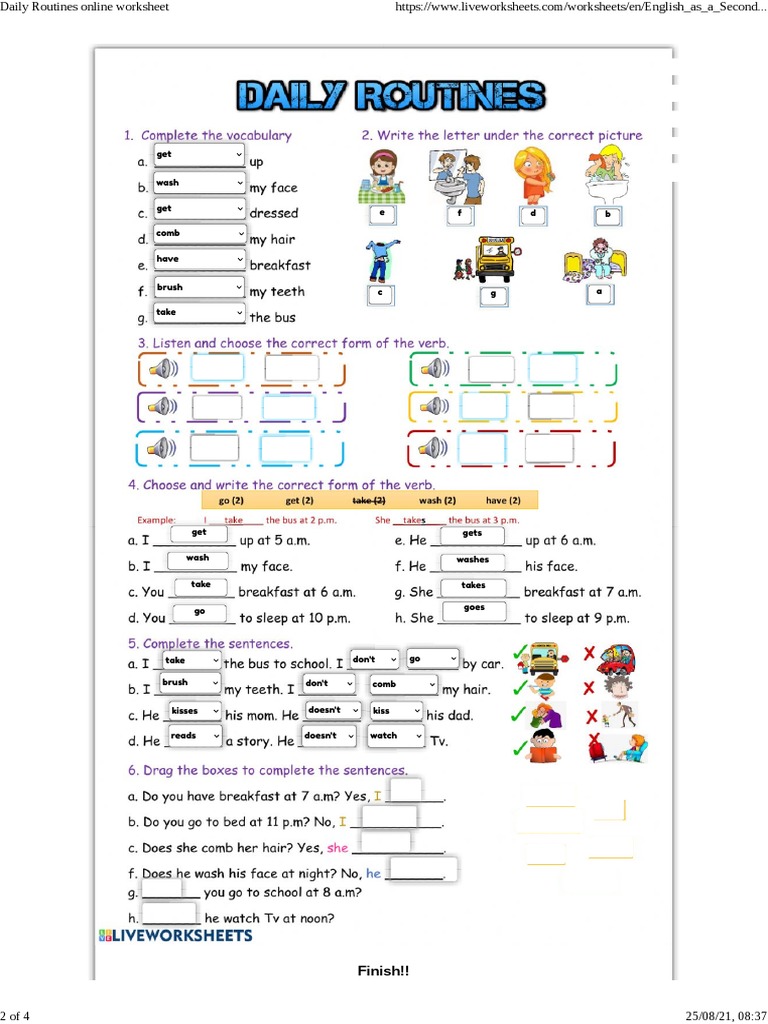 Daily Routines Online Worksheet | PDF