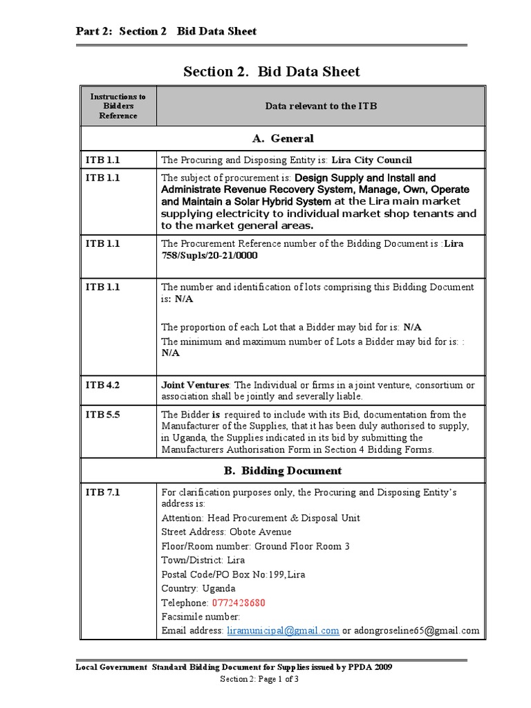Lira City Council Bid Data Sheet | PDF | Economies | Business