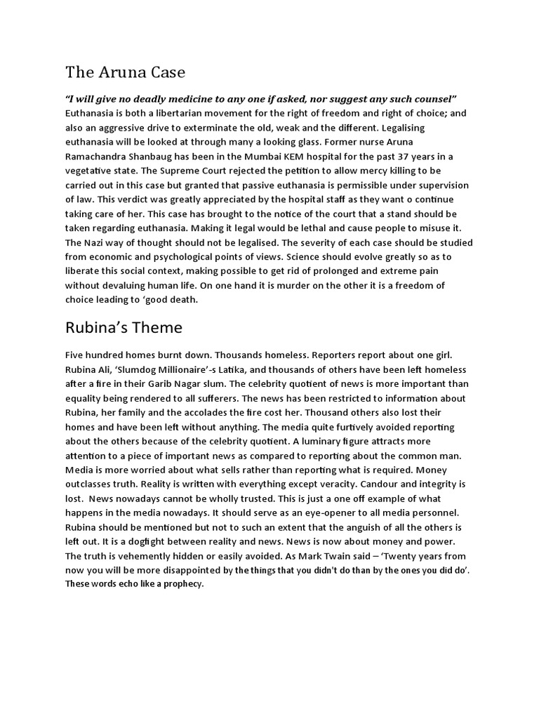 The Aruna Case | PDF | Applied Ethics