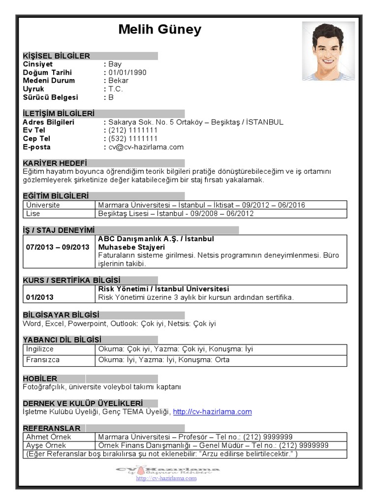 Hazir CV Orneklerii Indir Word Dosyasi Olarak Ozgecmis Ornegi CV Hazirlamacom Cvler Fotografli | PDF
