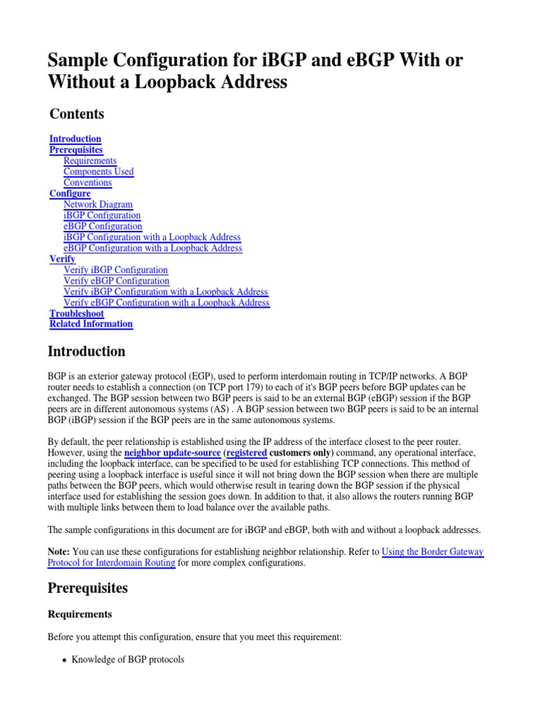 iBGP and eBGP With or Without A Loopback Address | PDF | Router (Computing) | Internet Protocols