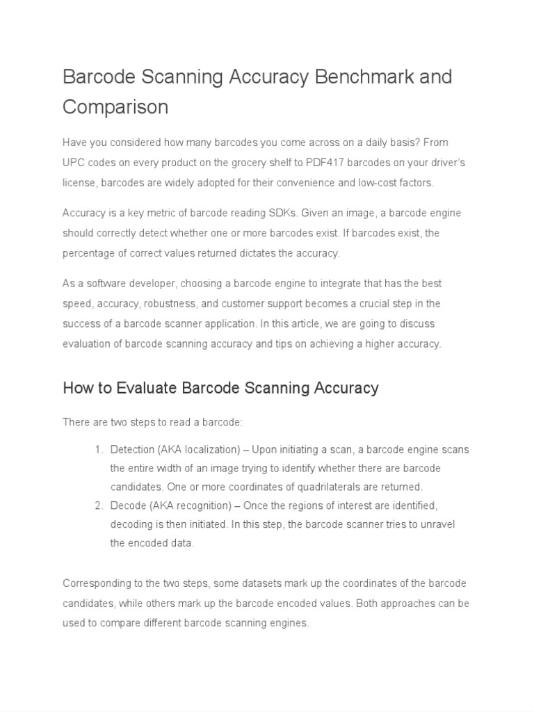 Barcode Scanning Accuracy Benchmark and Comparison | PDF | Computing | Data