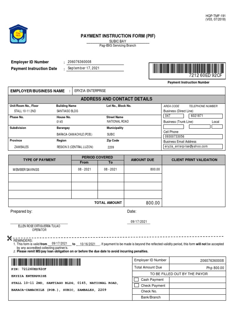 Payment Instruction Form (Pif) : Subic Bay | PDF | Payments | Service ...