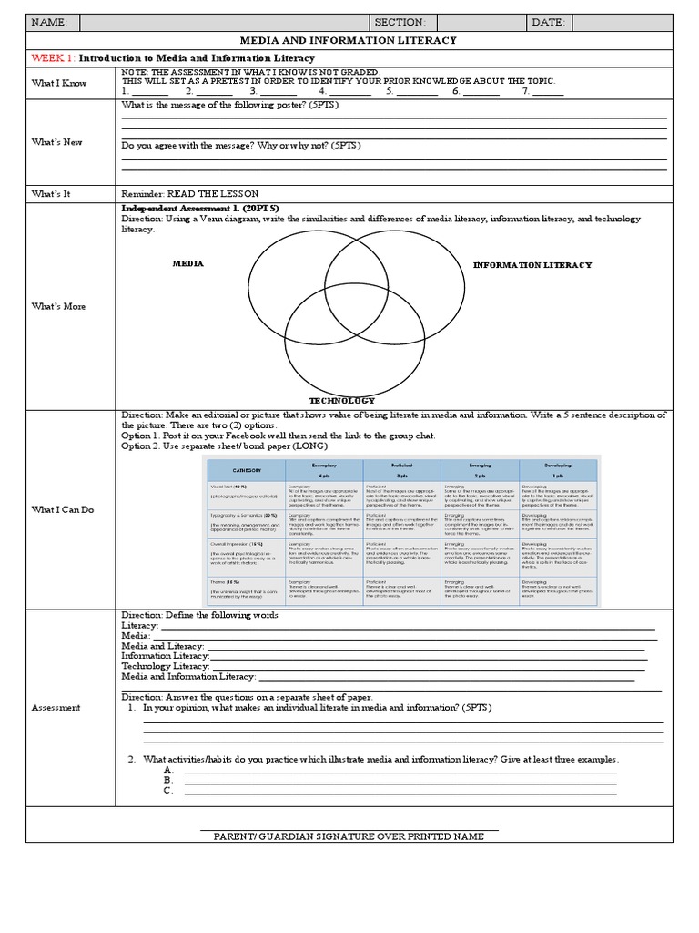 Week 1 - Mil Answer Sheet | Download Free PDF | Literacy | Information ...