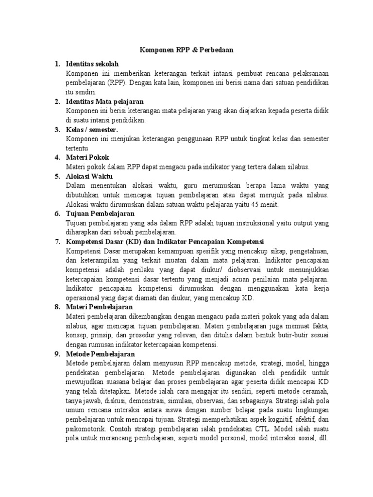 Komponen RPP & Perbedaan (Bahan Baca Kelompok 1) | PDF | Karier ...