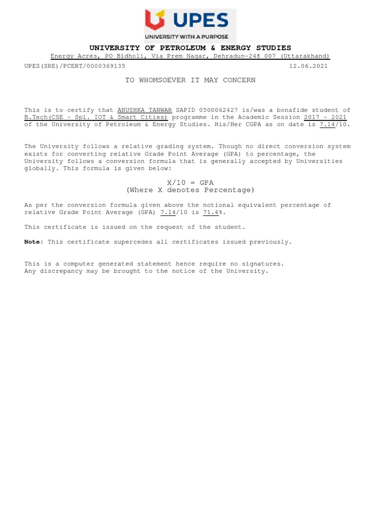 Percentage Letter | PDF