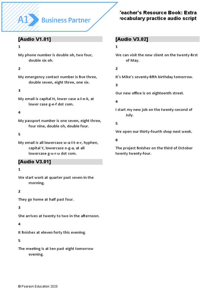 Teacher's Resource Book: Extra Vocabulary Practice Audio Script | PDF