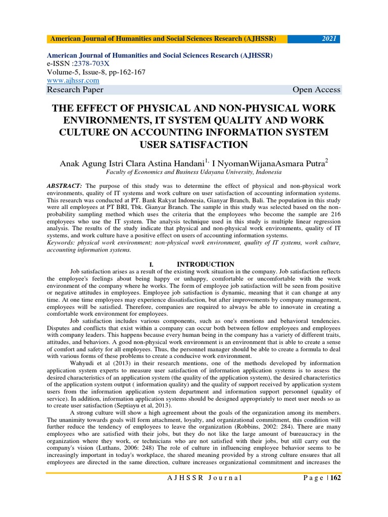 The Effect of Physical and Non-Physical Work Environments, It System ...