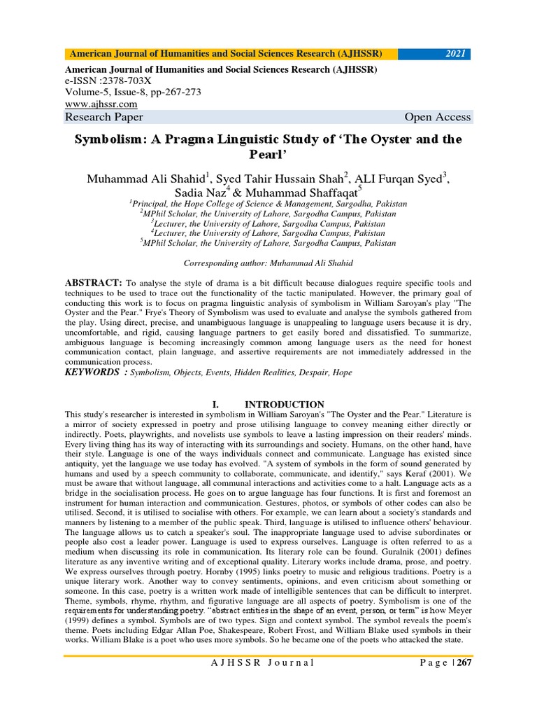 Symbolism: A Pragma Linguistic Study of The Oyster and The Pearl' | PDF ...