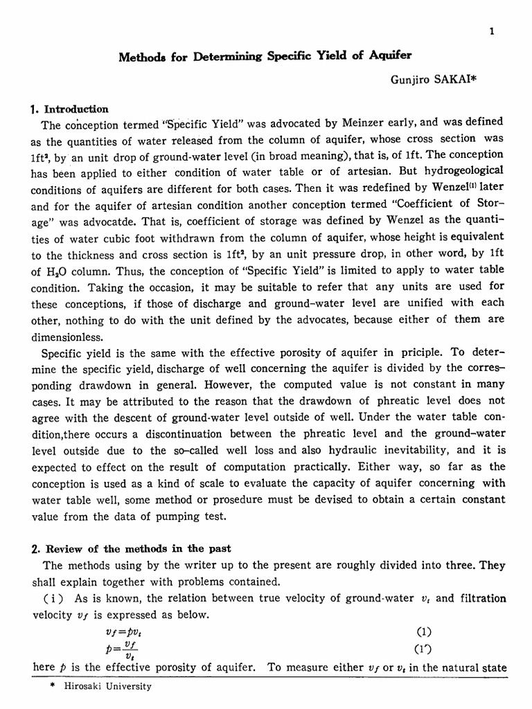 Methods for Determining Specific Yield | PDF | Aquifer | Groundwater