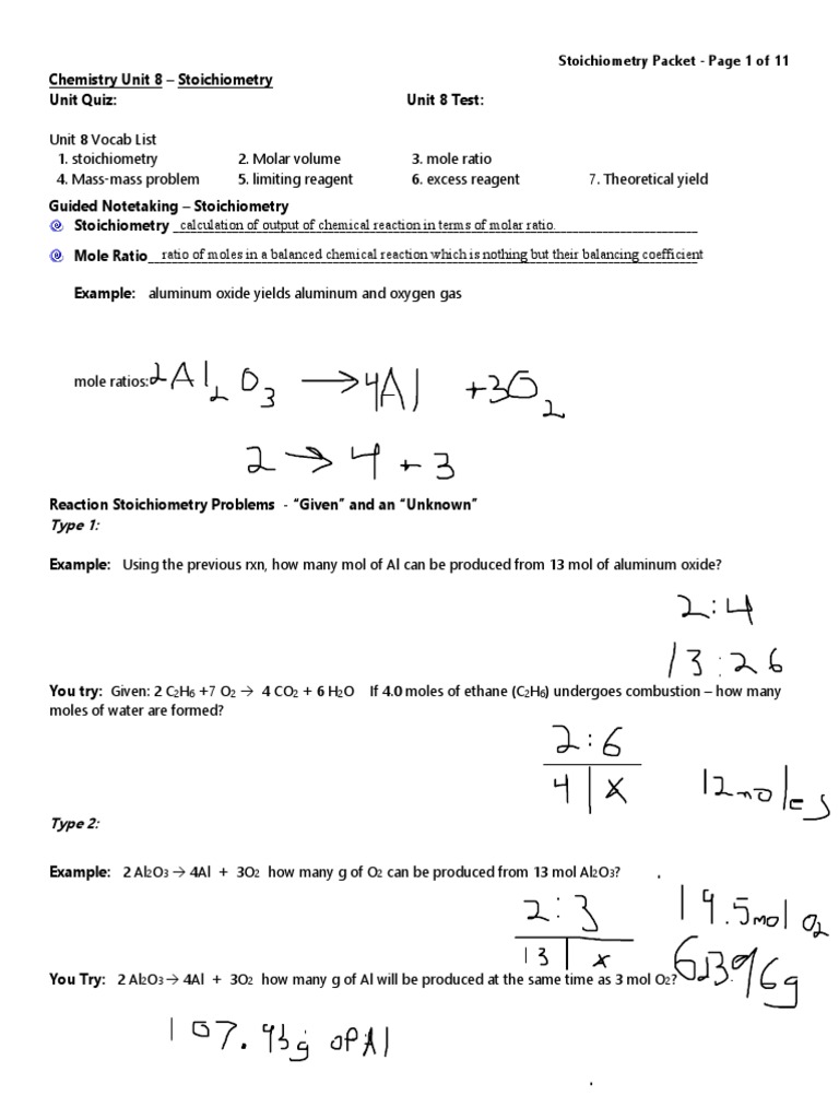 Kami Export - Unit - 8 - Stoichiometry - Packet - 1 | PDF ...