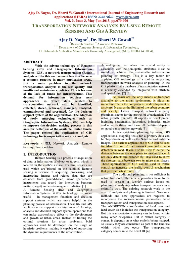 Transportation Network Analysis by Using Remote Sensing and Gis A ...