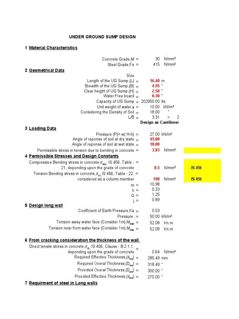 Under Ground Sump Design 1 Material Characteristics | PDF | Bending ...