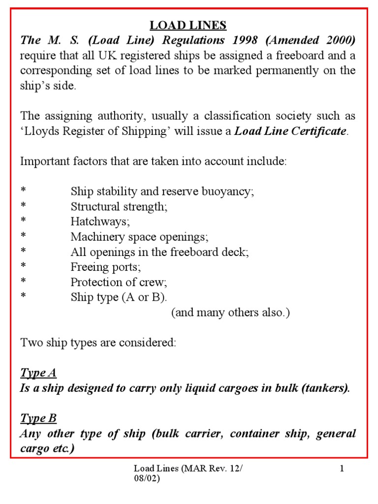 The M. S. (Load Line) Regulations 1998 (Amended 2000) | PDF | Ships ...