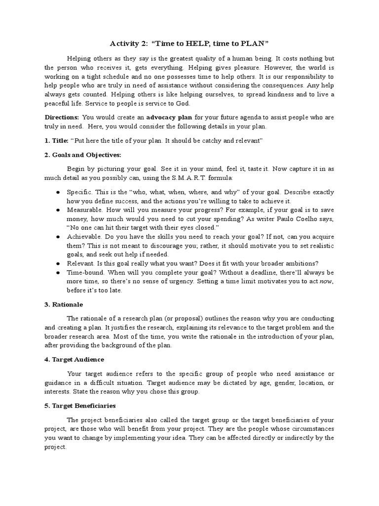 Advocacy Plan for Helping Others | PDF | Goal | Cognition