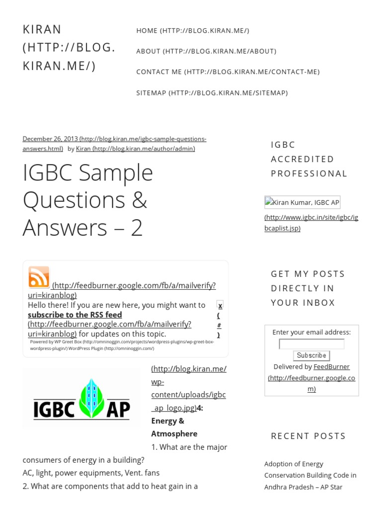 IGBC Sample Questions & Answers - 2 - Kiran | PDF | Ventilation ...