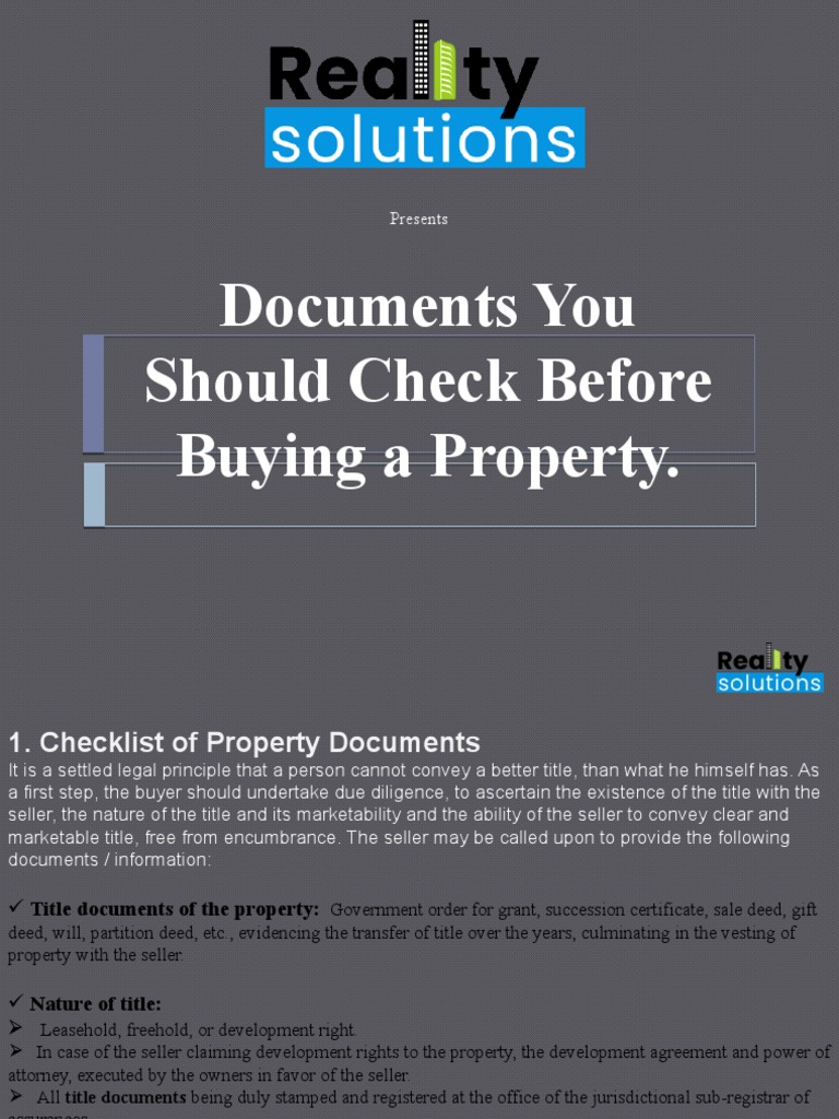 Documents You Should Check Before Buying A Property | PDF | Real Estate ...