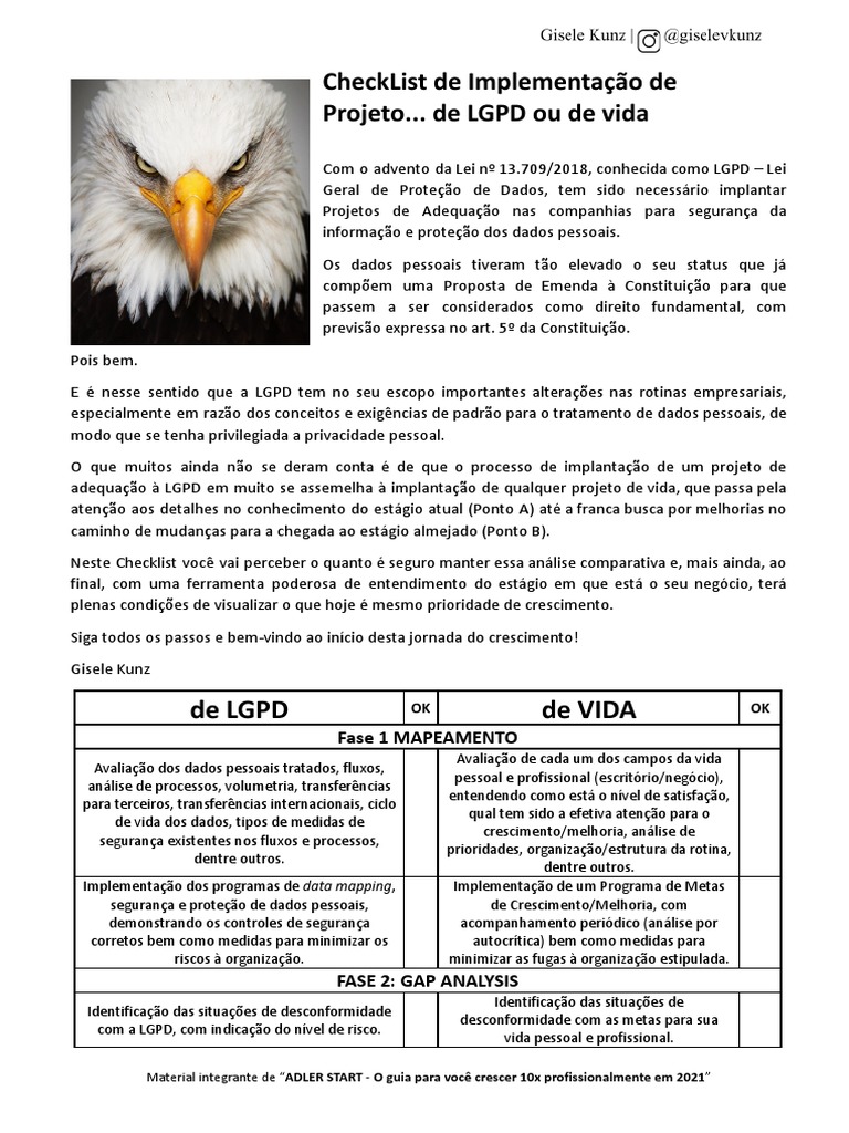 CheckList de Implementacao de Projetos de LGPD e de VIDA | PDF | Vida