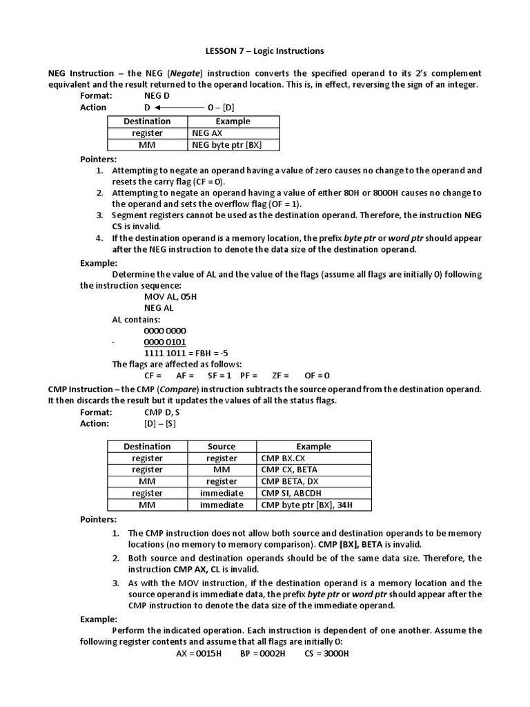 LESSON 7 - Logic Instructions | PDF | Bit | Pointer (Computer Programming)