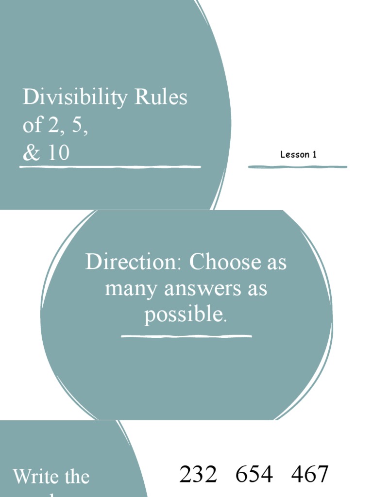 Divisibility Rules for 2, 5, and 10 | PDF