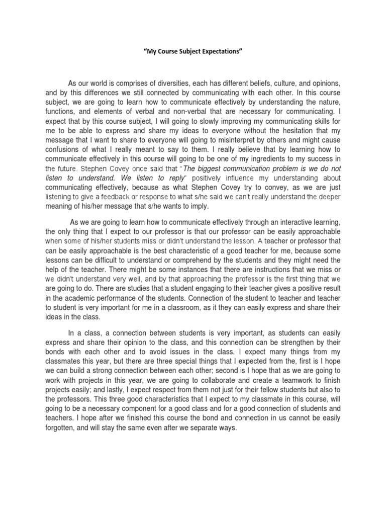 My Course Subject Expectations | PDF | Teachers | Nonverbal Communication
