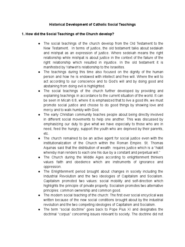 Historical Development of Catholic Social Teachings | PDF | Catholic ...