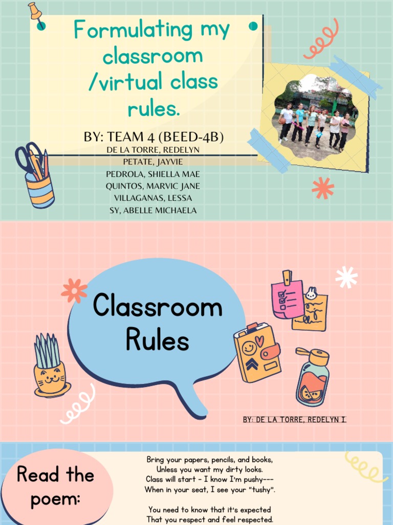Formulating Classroomrulesteam4 Beed 4b | PDF | Classroom | Teachers