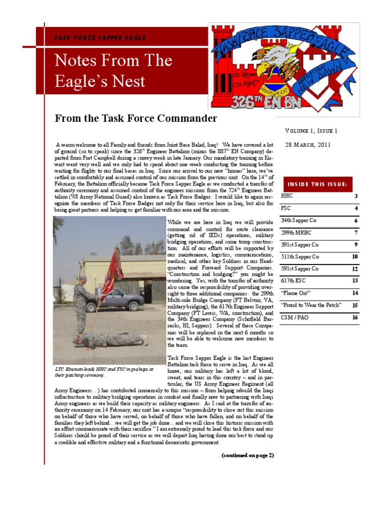 Task Force Sapper Eagle Quarterly Newsletter #1 | PDF | Company ...