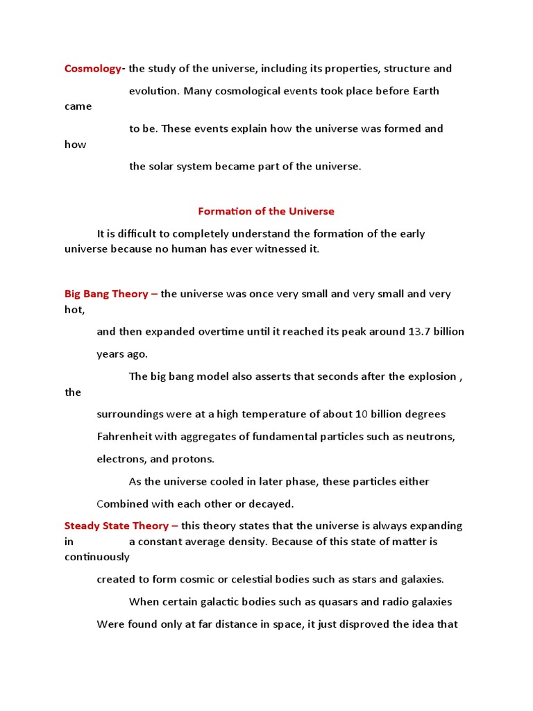 Cosmology: - The Study of The Universe, Including Its Properties ...