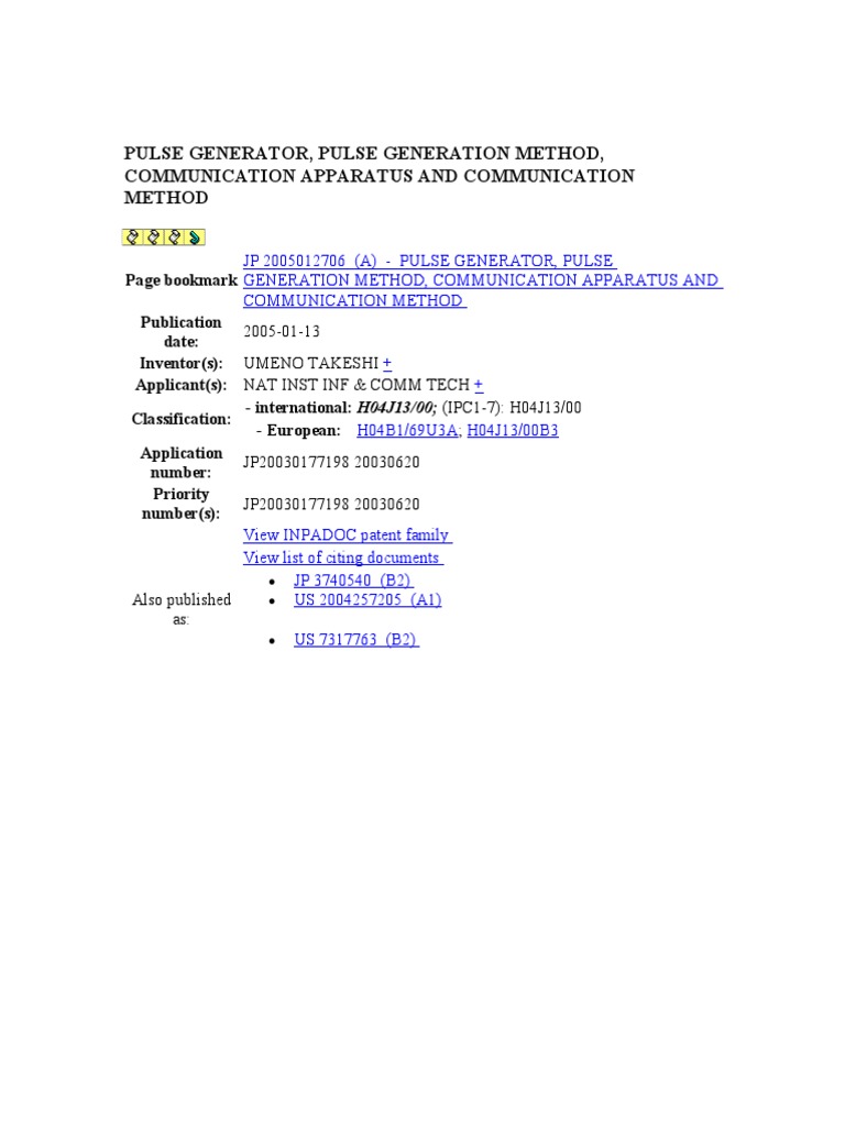 Pulse Generator, Pulse Generation Method, Communication Apparatus and ...