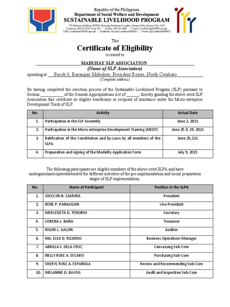 Certificate of Eligibility - Mabuhay | PDF | Government