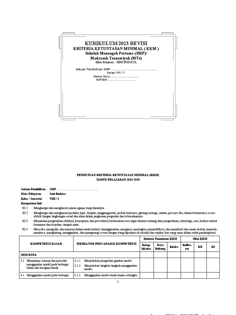KKM Seni Budaya Kelas Viii SMP (Operatorsekolahdbn - Com) | PDF