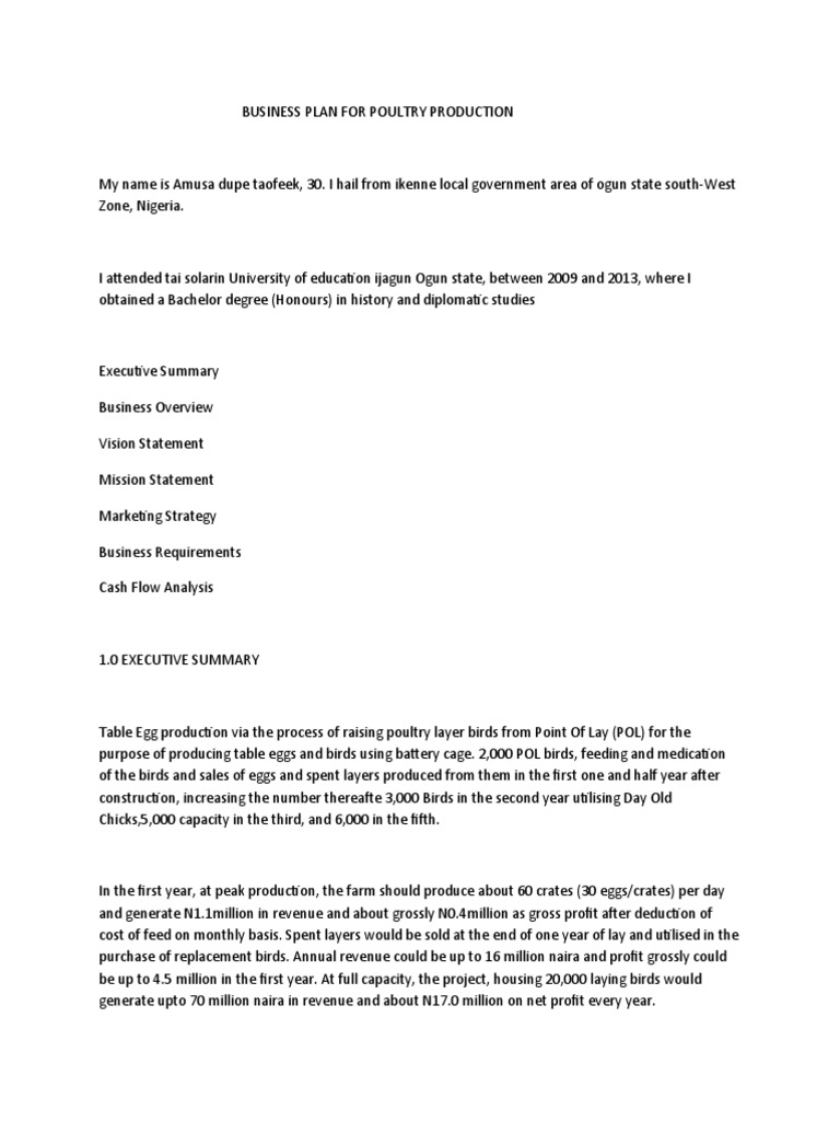 Business Plan For Poultry Production | PDF | Poultry Farming | Poultry