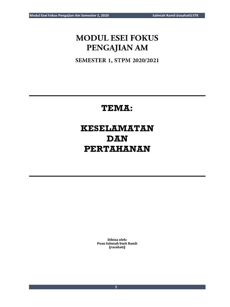 1-Modul Esei Fokus S1 2020-Pertahanan Dan Sosial Budaya | PDF