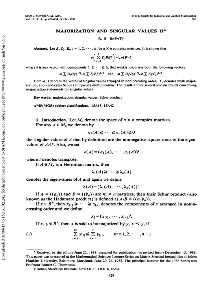 Bapat: Majorization and Singular Values Ii | PDF | Matrix (Mathematics) | Mathematical Relations