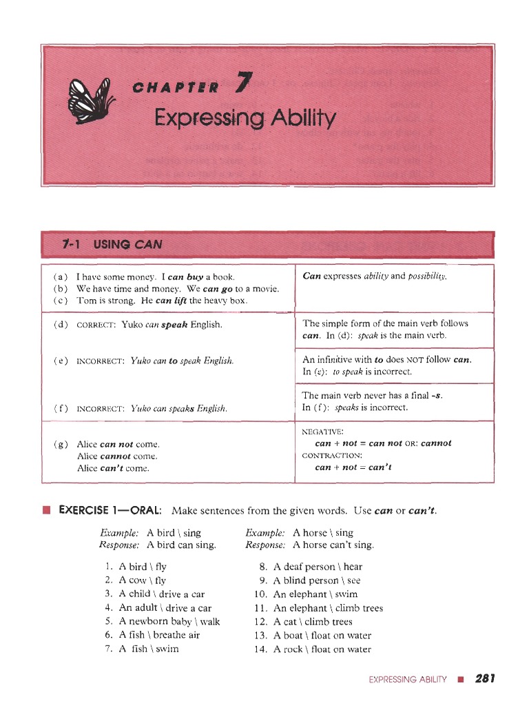 7-1 Using: Can Expresses Ability and Possibility | PDF