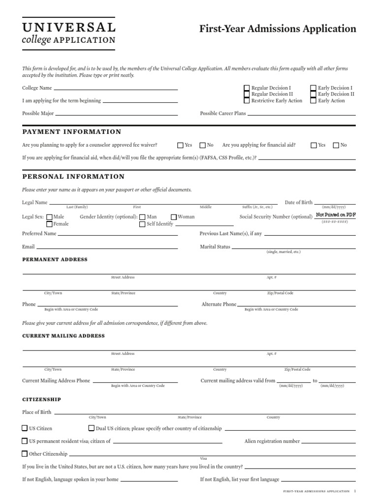 Universal College Application Form | PDF | Race And Ethnicity In The ...